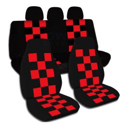 Checkered Car Seat Covers w 3 Rear Headrest Covers: Black & Red - Semi ...