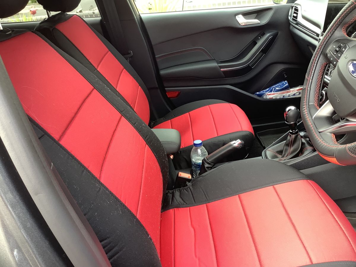 2-Tone Car Seat Covers w 3 Rear Headrest Covers: Black and Red - Semi ...